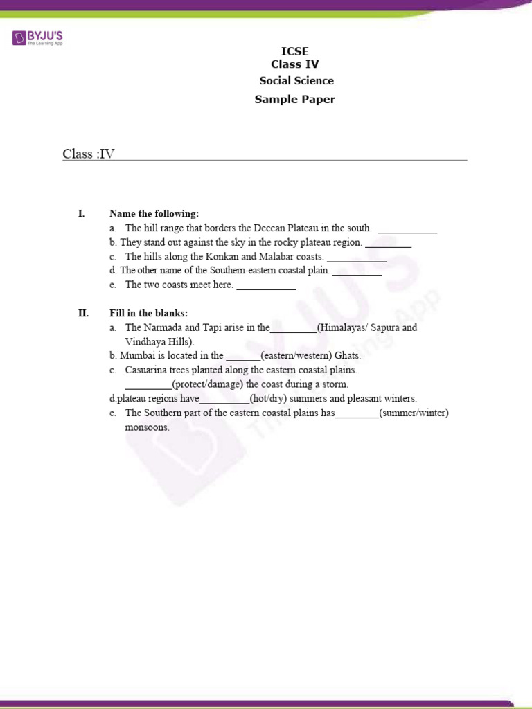 ICSE Class 4 Social Science Sample | PDF | Science & Mathematics