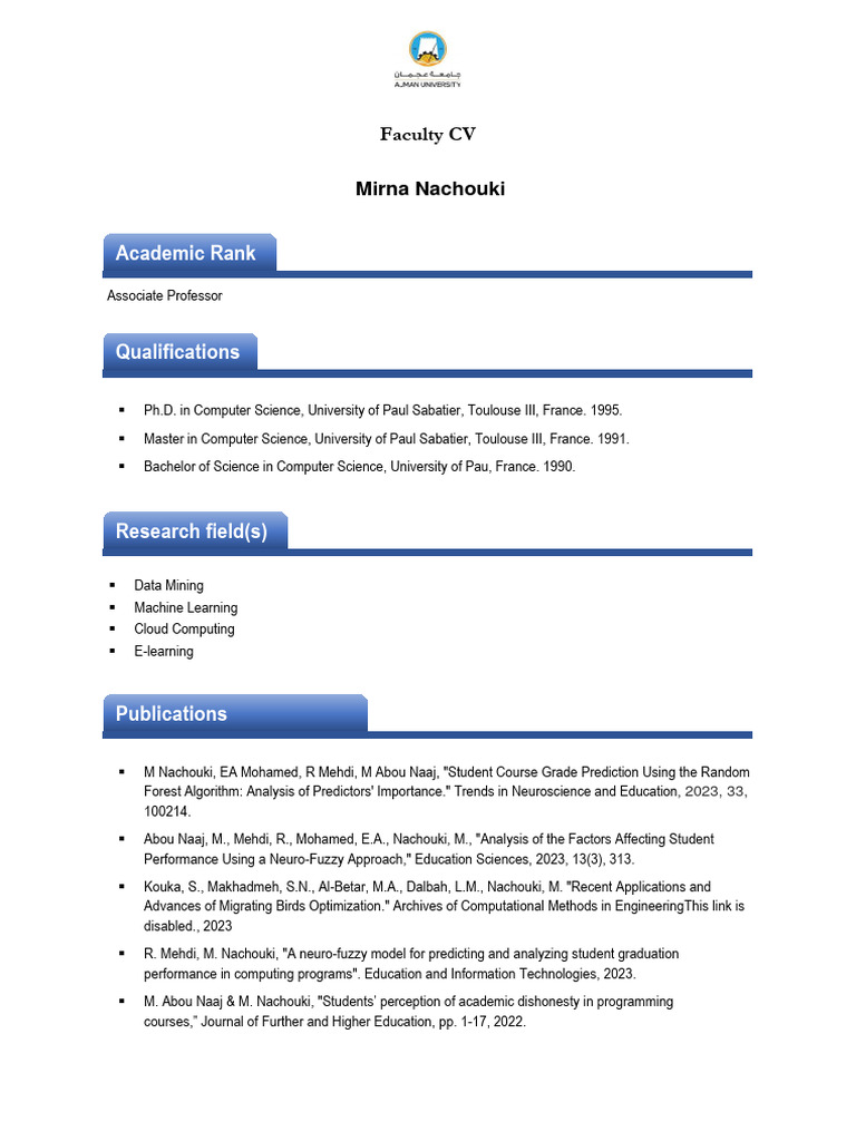 Mirna Ahmed Nachouki Cv (1) | PDF | Educational Technology | Computer Science