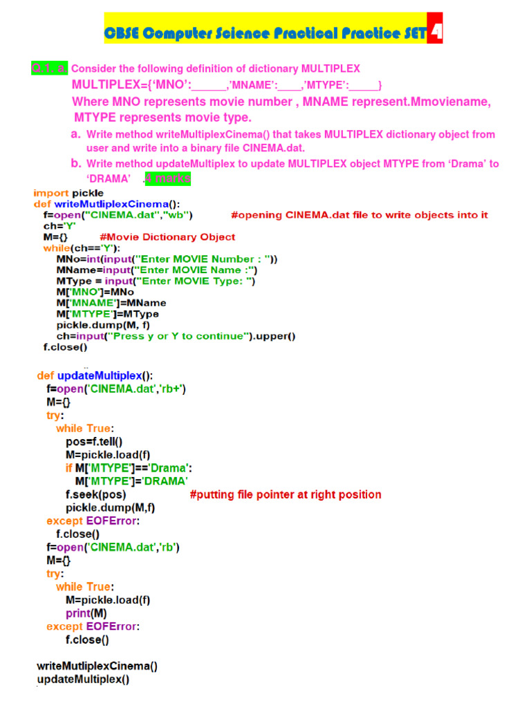 Cbse Computer Science Practical Practice Set 4 Pdf Function Mathematics Computer Programming