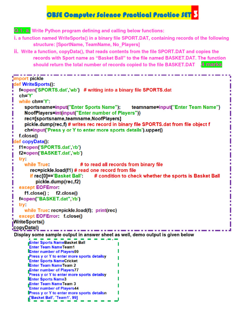 CBSE Computer Science Practical Practice SET 3 | PDF | Computer File | Comma Separated Values
