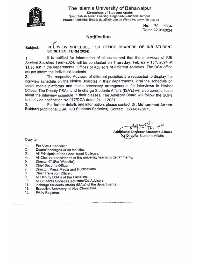 Interview Schedule of IUB Students Societies Term 2024 | PDF
