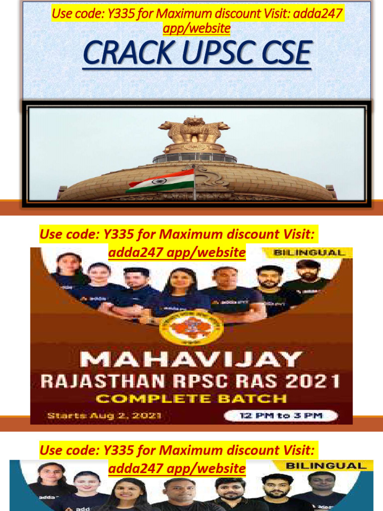Crack Upsc Cse: Use Code: Y335 For Maximum Discount Visit: Adda247 App/website | PDF | Cell ...