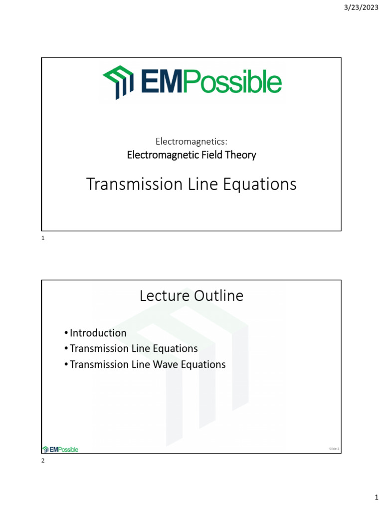 Lecture Transmission Line Equations | PDF | Transmission Line | Waveguide Lecture Transmission Line Equations | PDF | Transmission Line | Waveguide