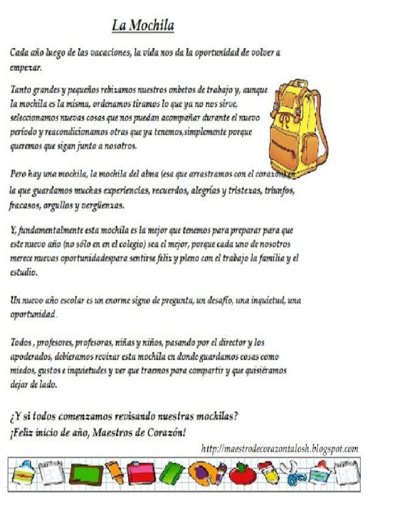 Reflexión sobre la mochila del alma | PDF