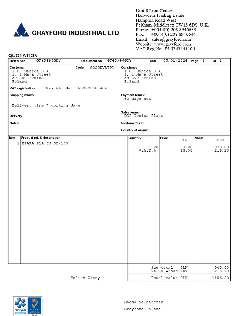 Goodyear Debica GF45996GDY 05.01.2024 | PDF | Value Added Tax | Public Law
