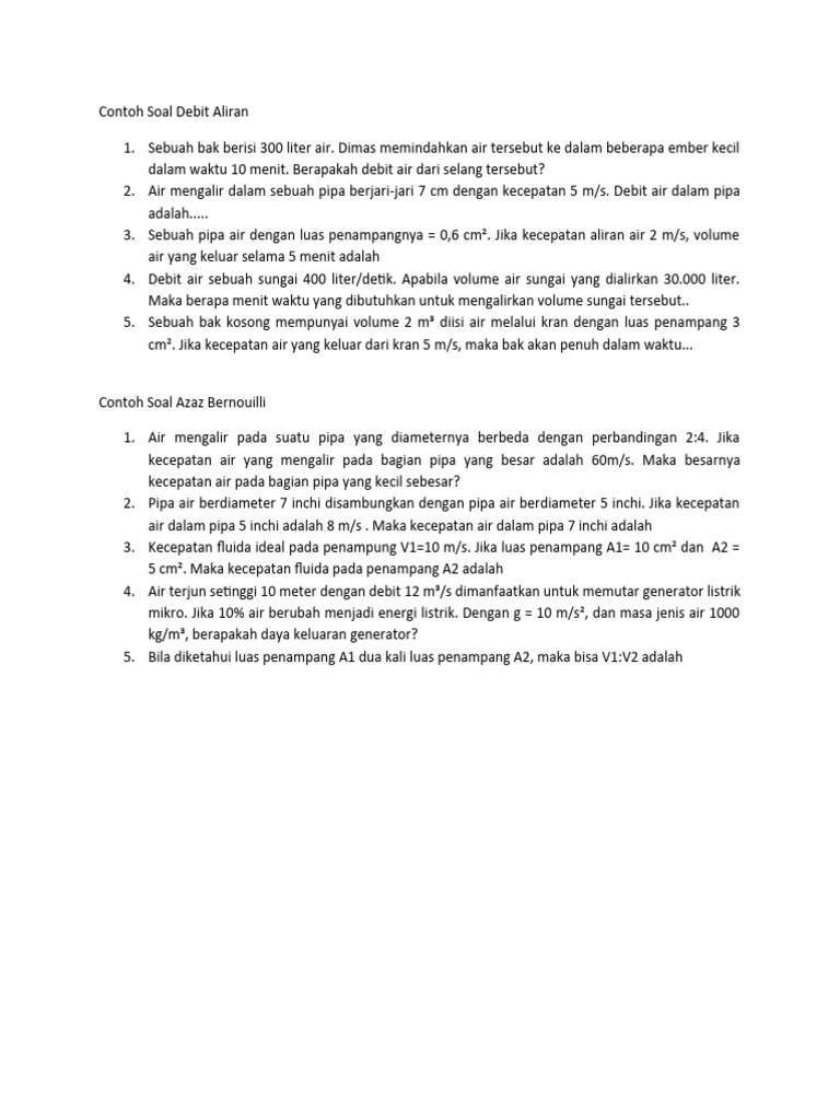 Contoh Soal Debit Air dan Pipa | PDF | Griya & Taman | Sains & Matematika