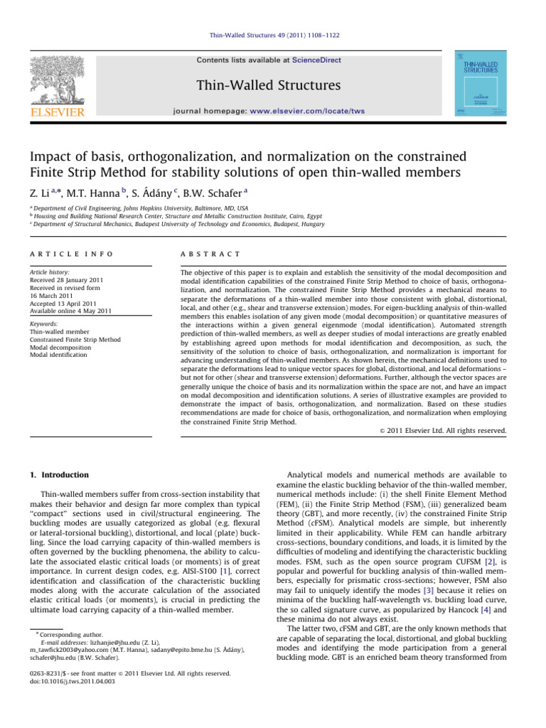 Cum6 Impact Of Basis Orthogonalization And Normalization On The Constrained Finite Strip Method 