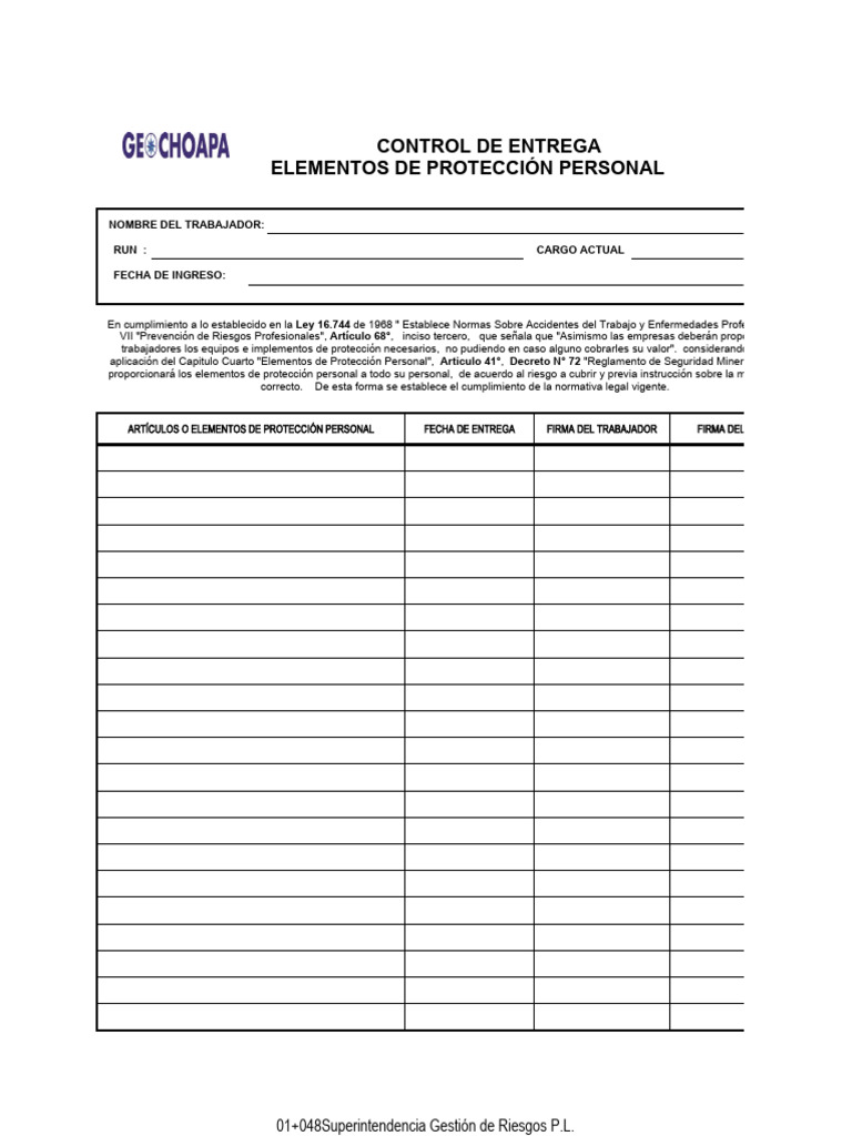 FO-SSO-03 Control Entrega de EPP | PDF