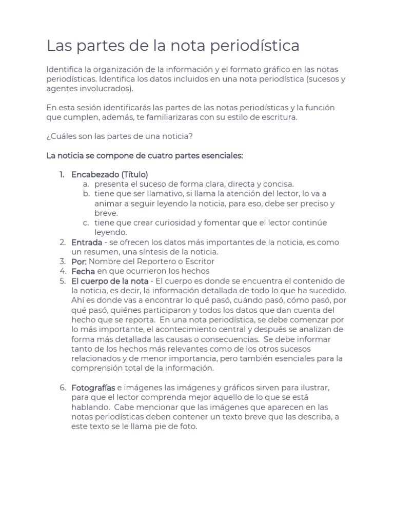Las Partes de La Nota Periodística | PDF