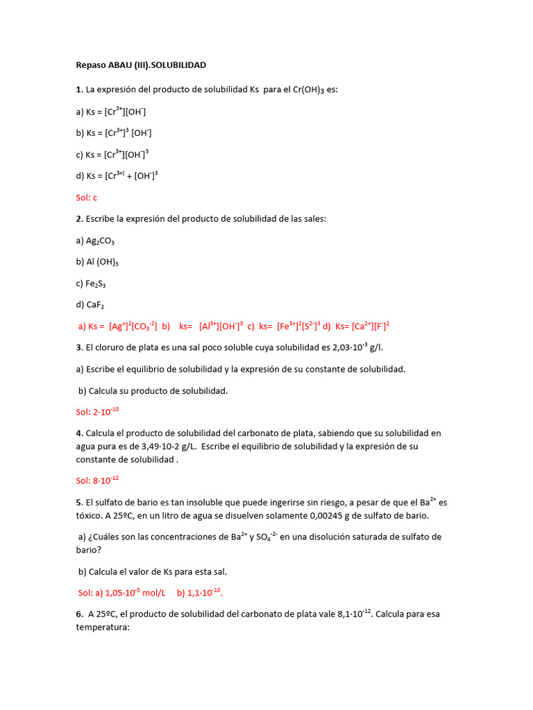 Repaso ABAU - Solubilidad | PDF | Solubilidad | Concentración
