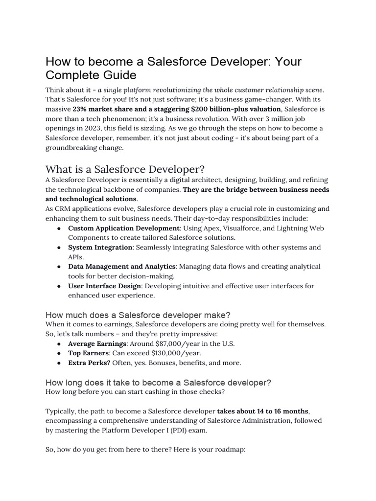 How To Become A Salesforce Developer - Your Complete Guide | Download Free PDF | Customer ...