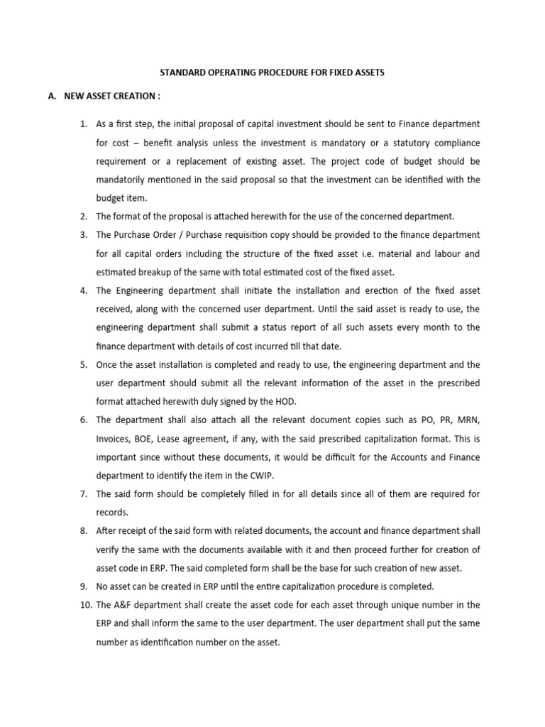 Fixed Assets Capitalisation SOP | PDF | Business | Economies