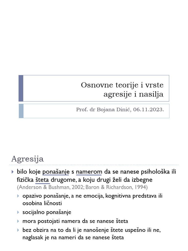 Osnovne Teorije I Vrste Agresije I Nasilja | PDF