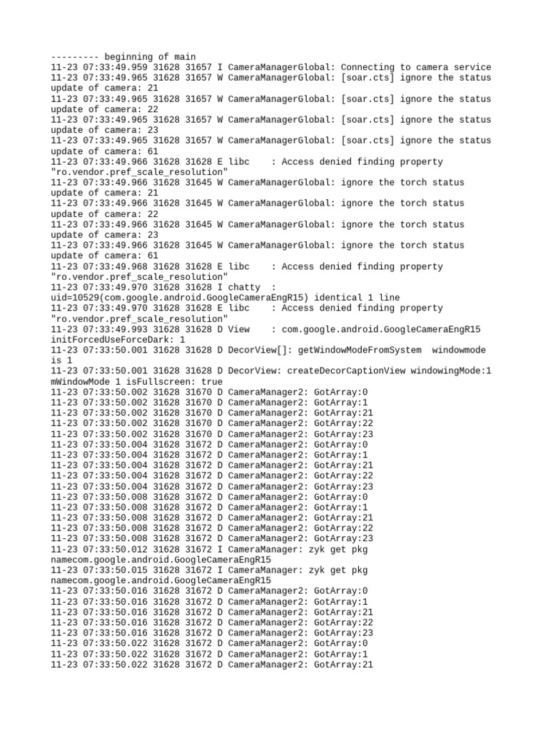 Camera Service Connection Logs | PDF | Operating System Families | Computer Architecture