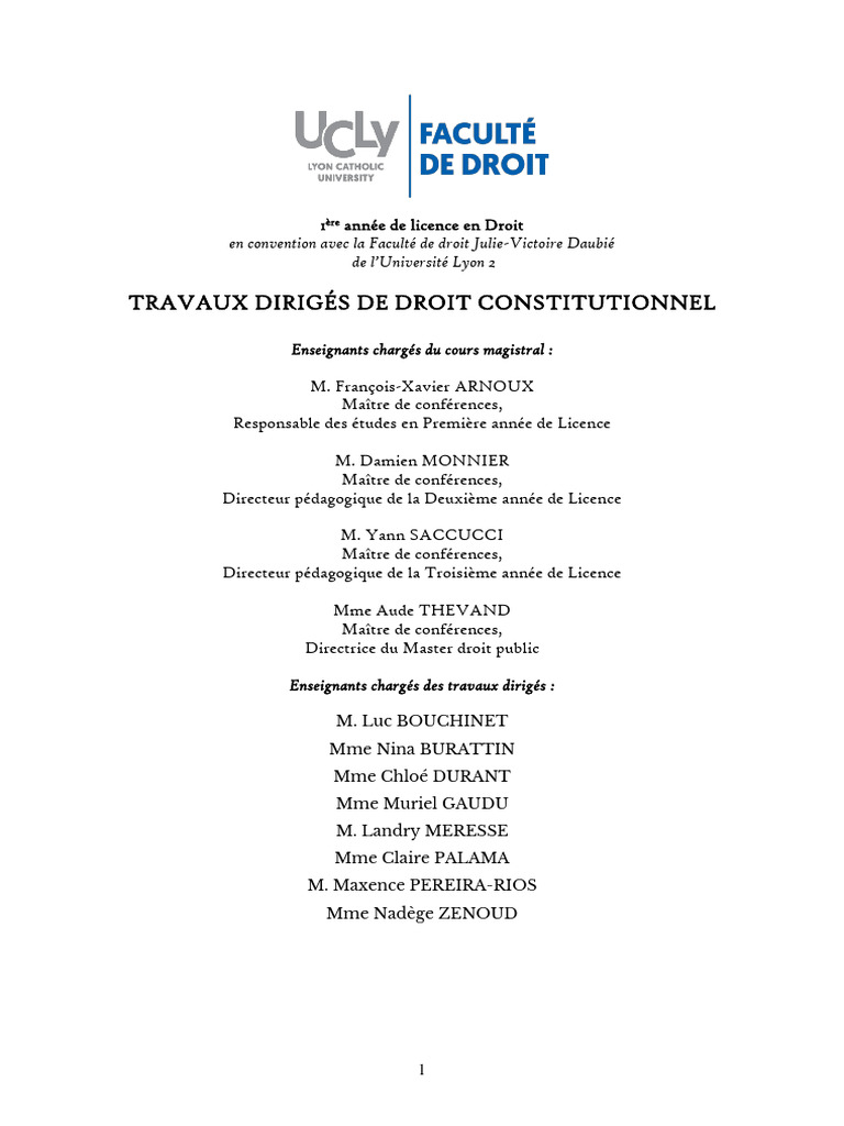 Fichier TD Droit Constitionnel 1 À 4 2023-2024 | PDF | État | Souveraineté