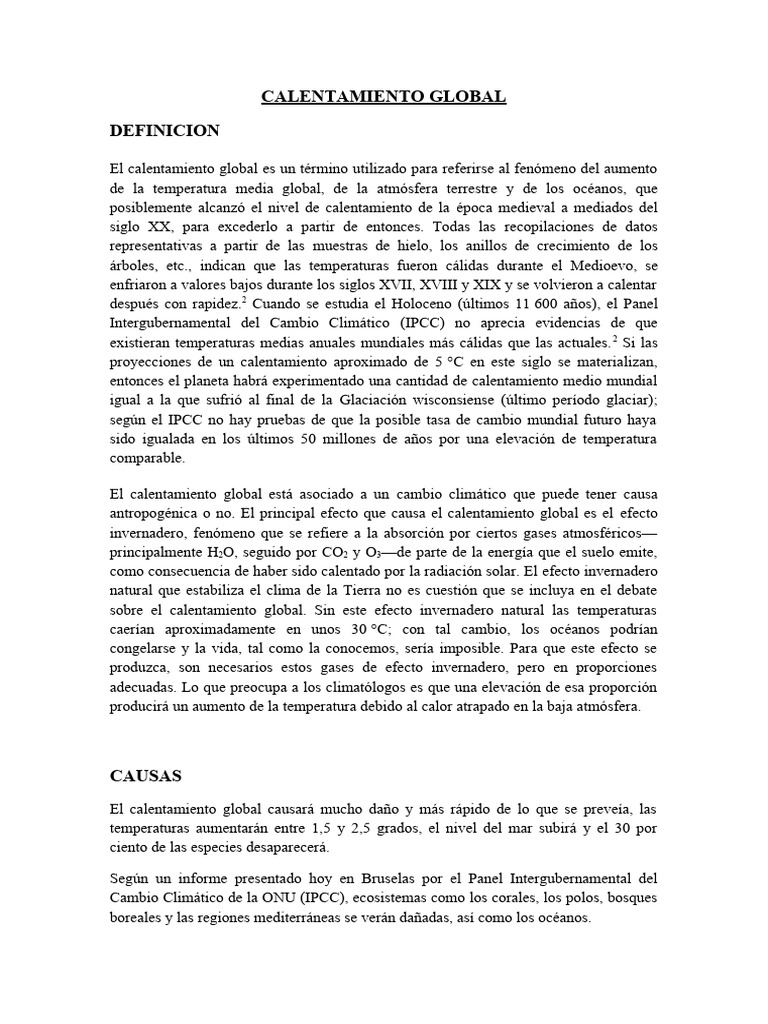 Calentamiento Global | PDF | Cambio climático | Gases de efecto invernadero