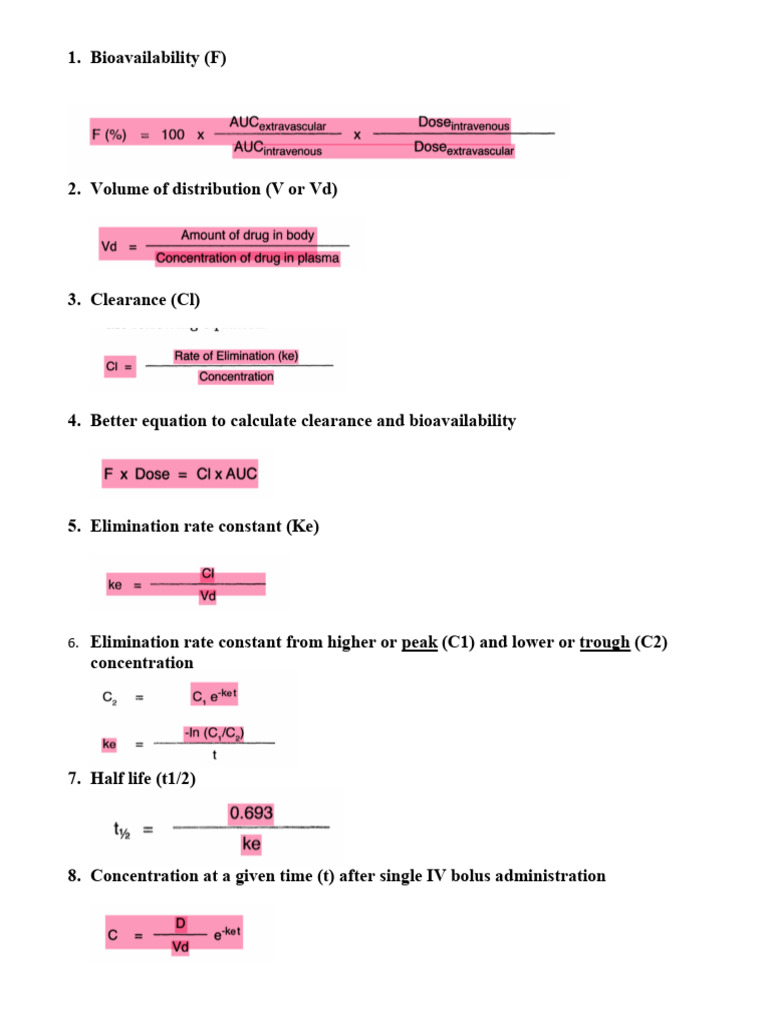 Math Formulas 1 | PDF | Pharmacokinetics | Intravenous Therapy
