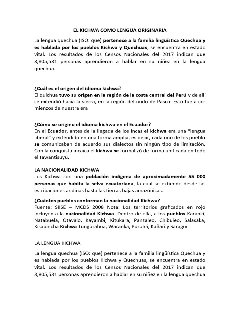 Origen y expansión del Kichwa en Ecuador | PDF | Ciencias sociales ...