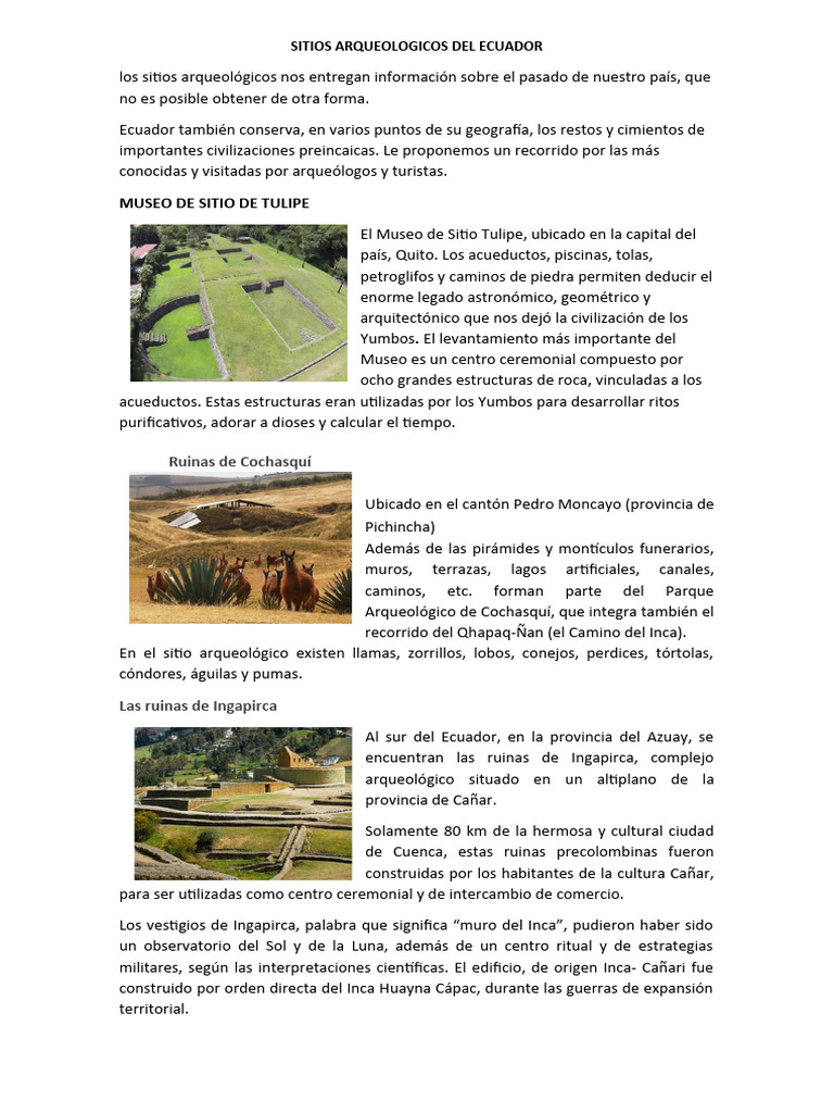 Sitios Arqueológicos en Ecuador | PDF | Imperio Inca | Arqueología