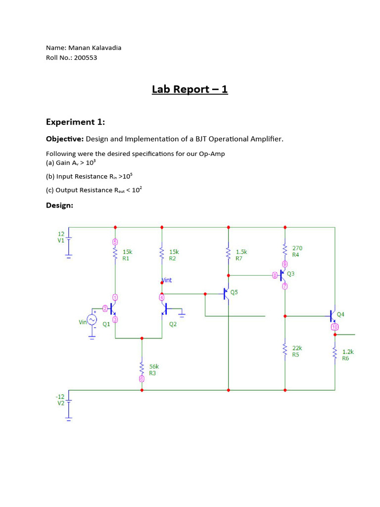 ec lab 1 | PDF | Operational Amplifier | Amplifier