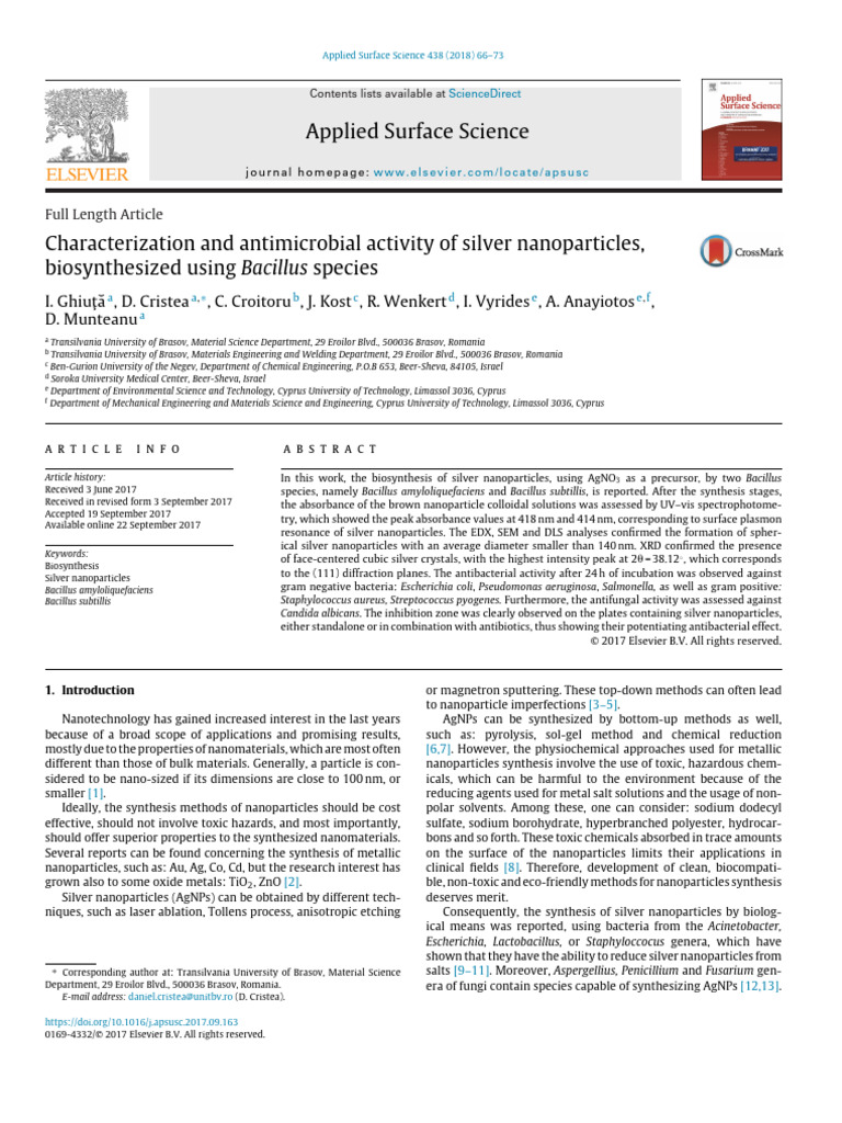 Characterization and Antimicrobial Activity of Silver Nanoparticles ...
