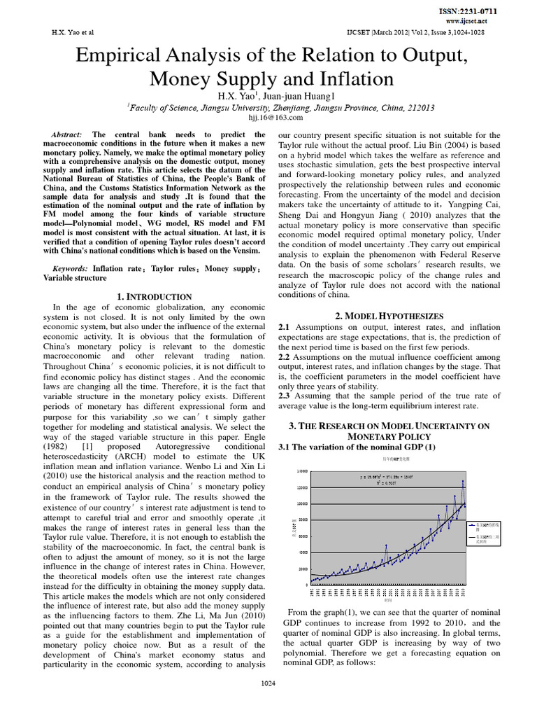 Empirical Analysis of The Relation To Output, Money Supply and Inflation | PDF | Cost Of Living ...