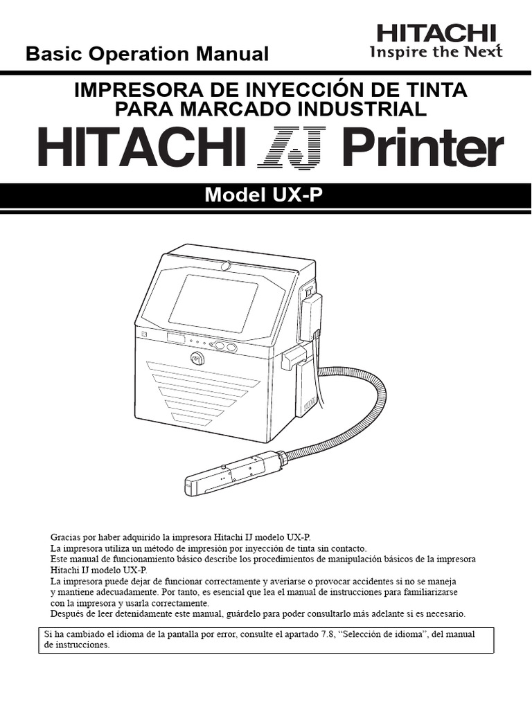 Basic Operation Manual Impresora de Inyección de Tinta para Marcado Industrial. Hitachi Printer ...