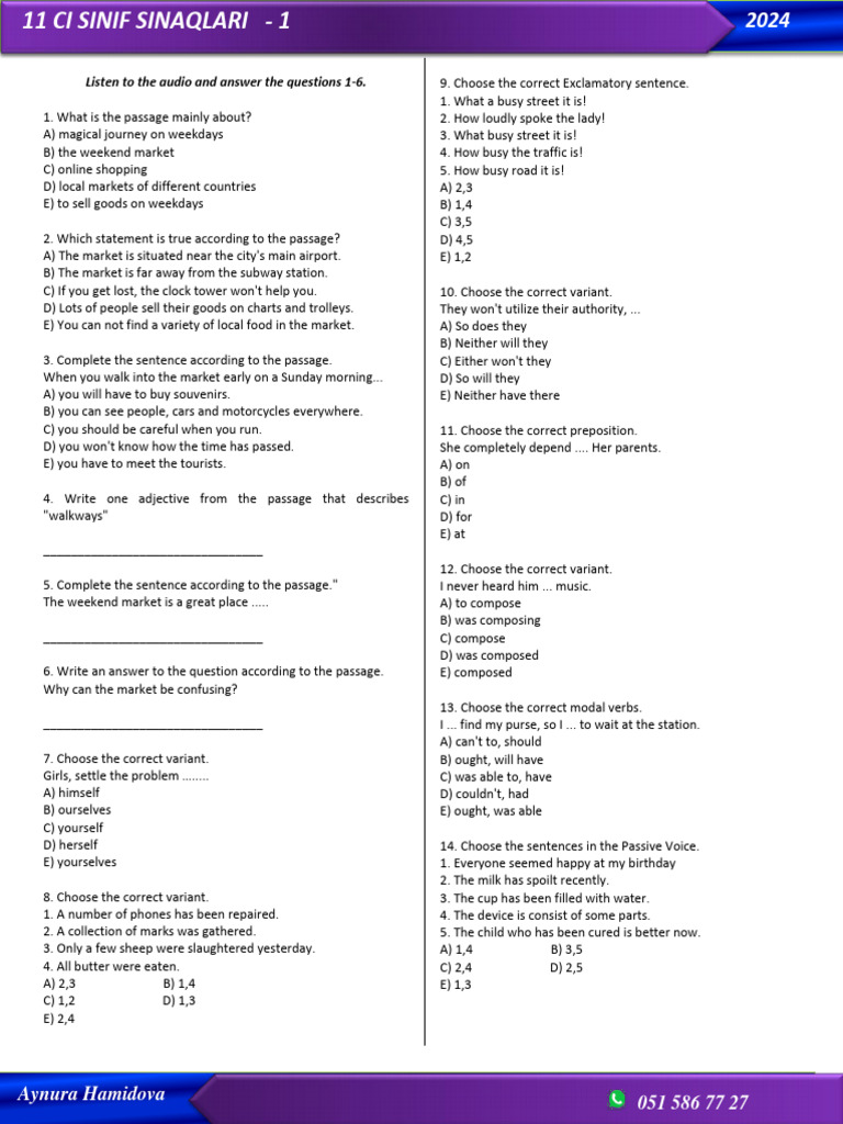 Yeni Model 11 Ci Sinif Sinaqlari - 1 | PDF | Earthquakes | Languages