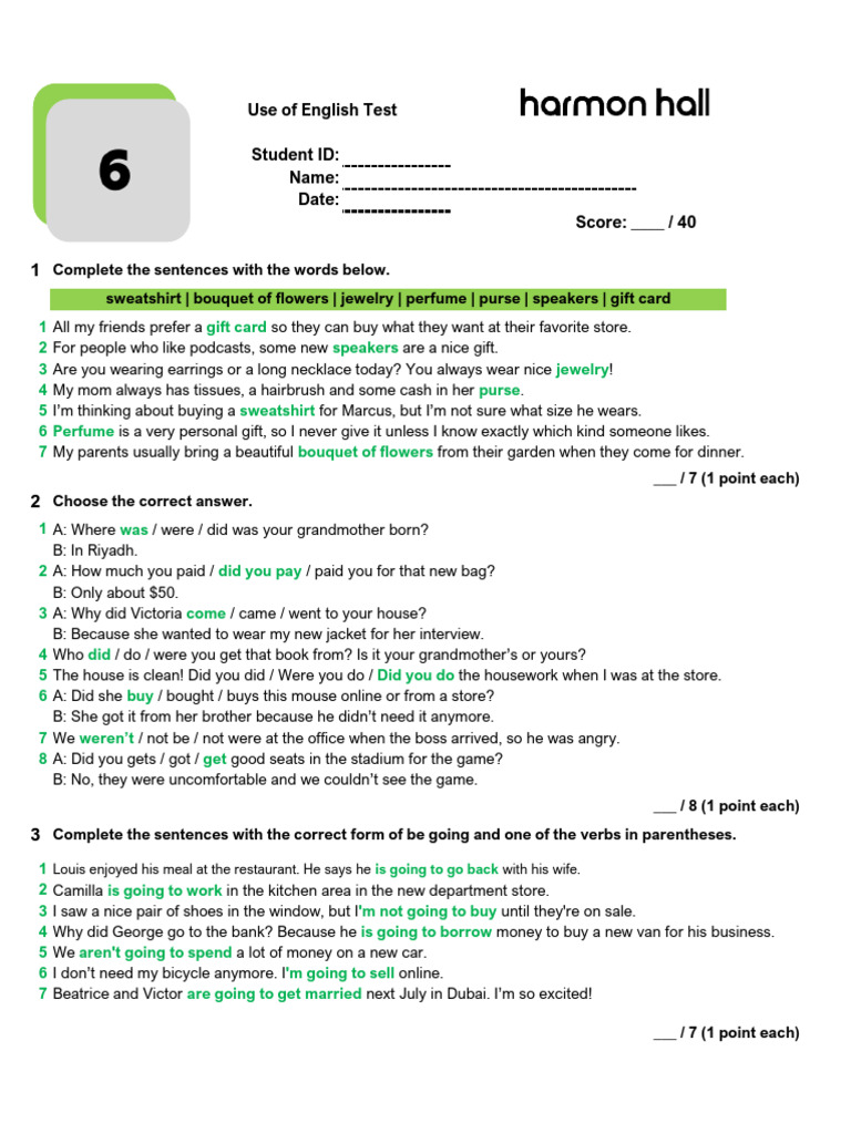 Use of English Test for A1 Level | PDF
