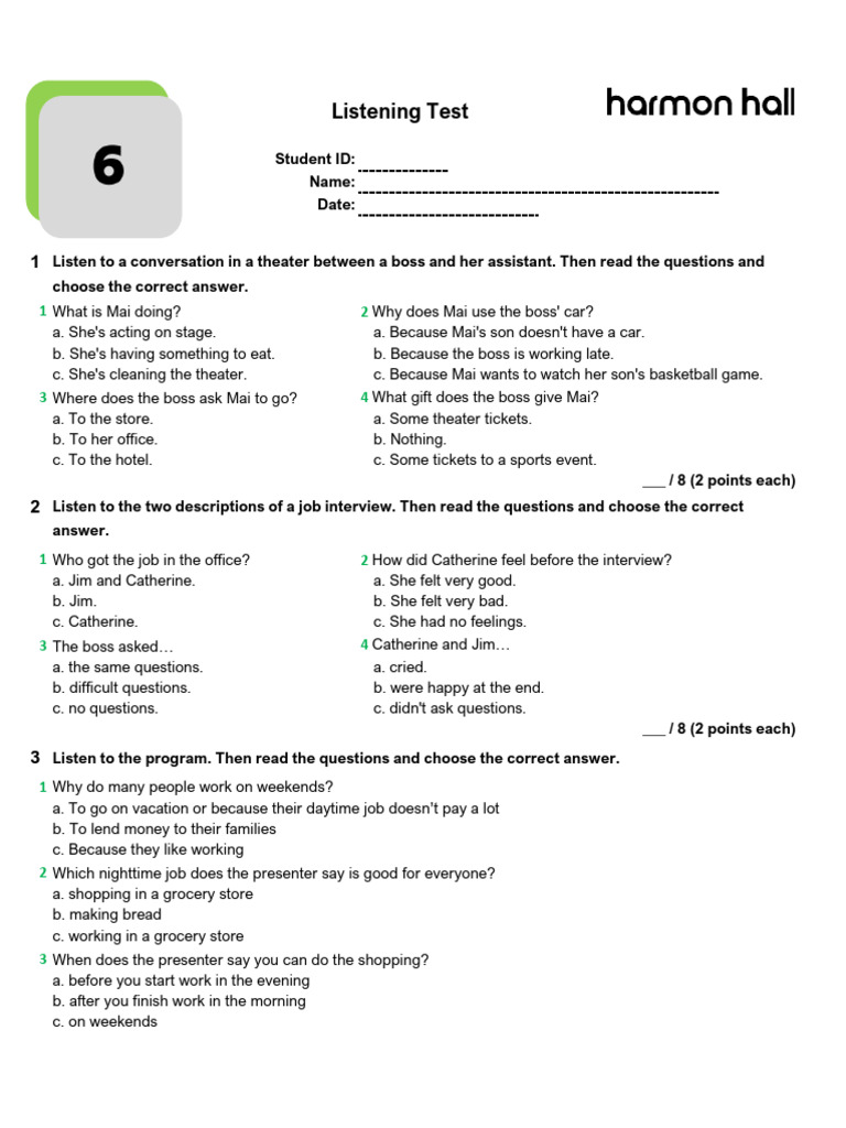 Course 6 Listening Test | PDF