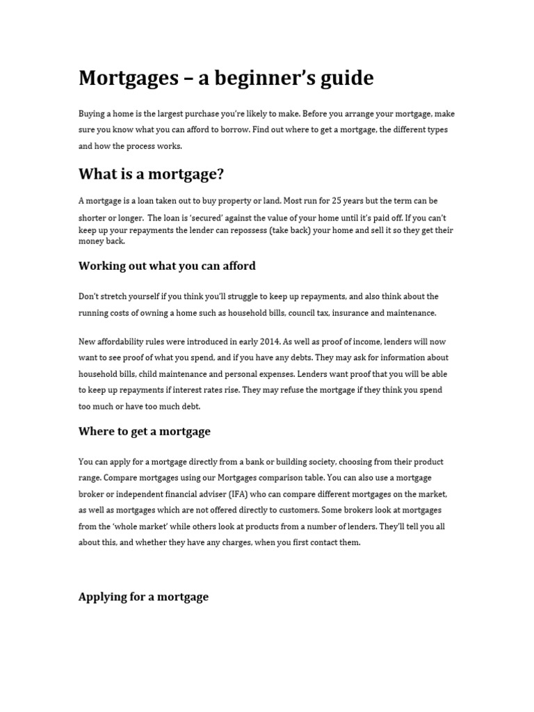 Beginner's Guide to Mortgages Explained | PDF | Mortgage Loan | Loans