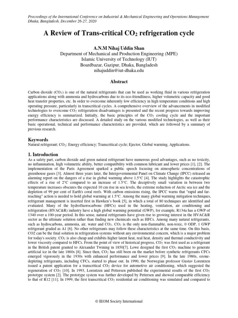 Transcritical CO2 Refrigeration Review | PDF | Refrigeration | Climate ...