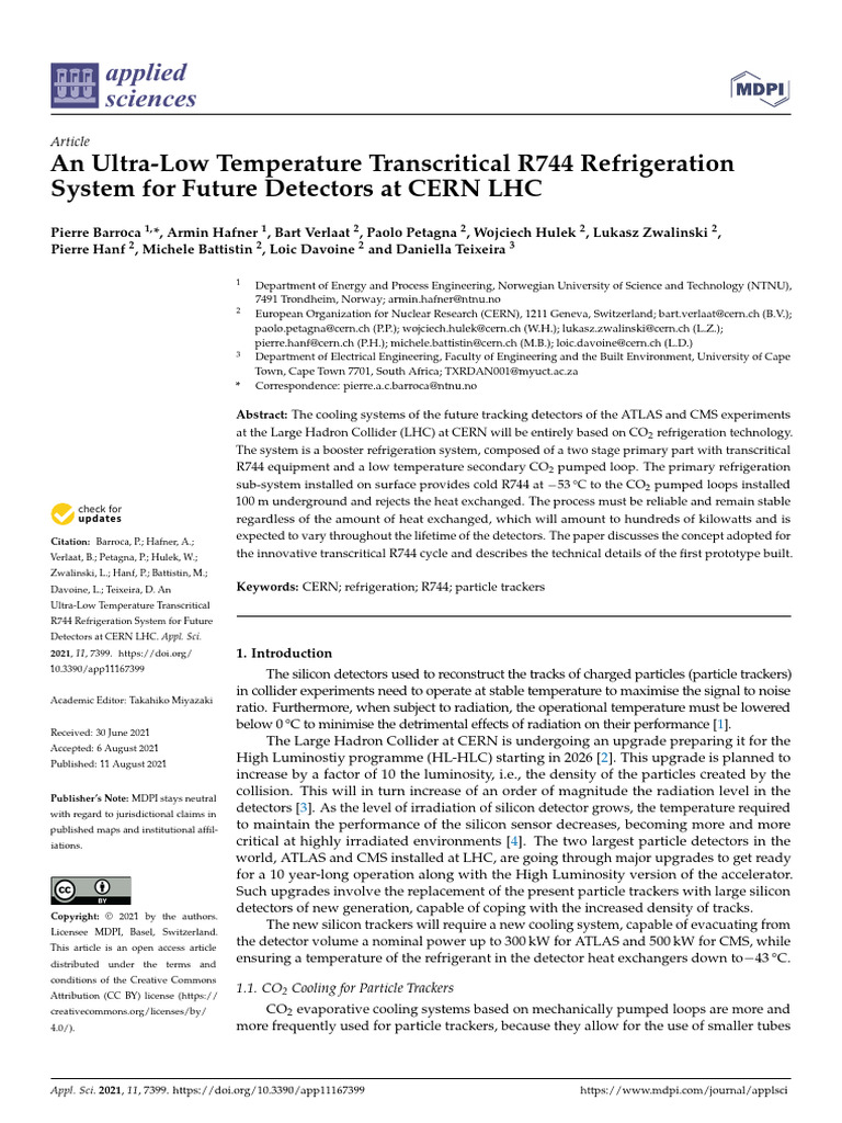 An Ultra-Low Temperature Transcritical R744 Refrigeration System for Future Detector at CERN LHC ...