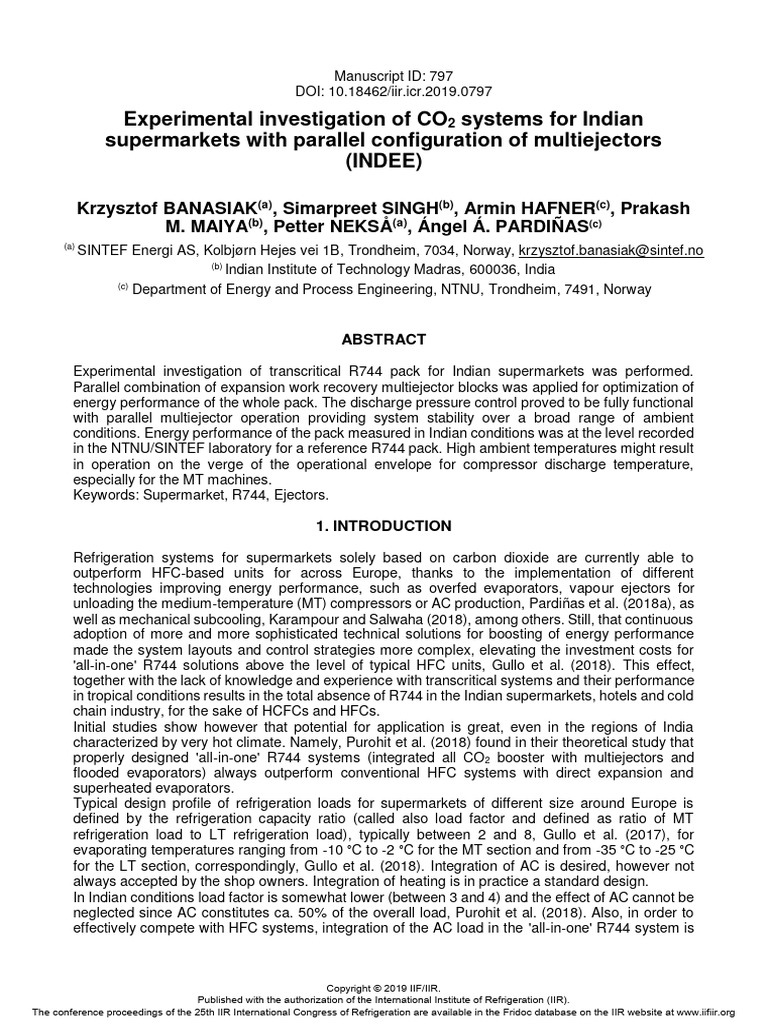 Experimental Investigation of CO2 Systems For Indian Supermarkets With ...