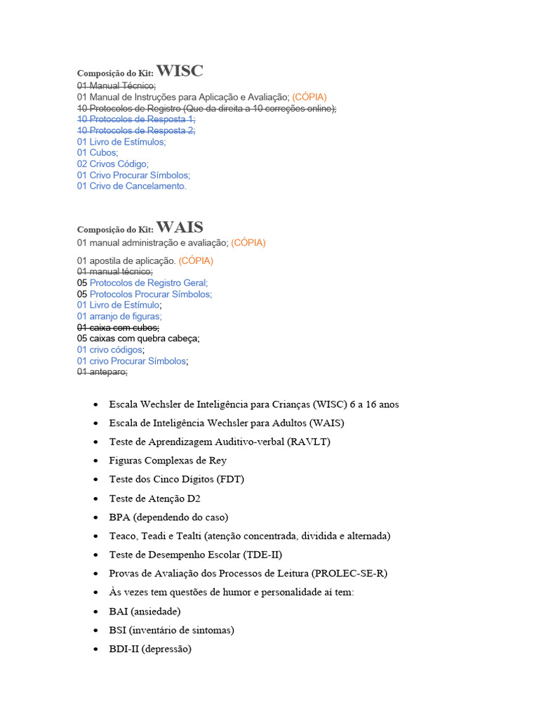 Composição Do Kit Wisc e Wais | PDF | Autoajuda