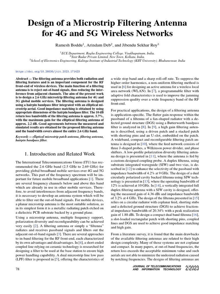 Design of a Microstrip Filtering Antenna for 4G and 5G Wireless ...