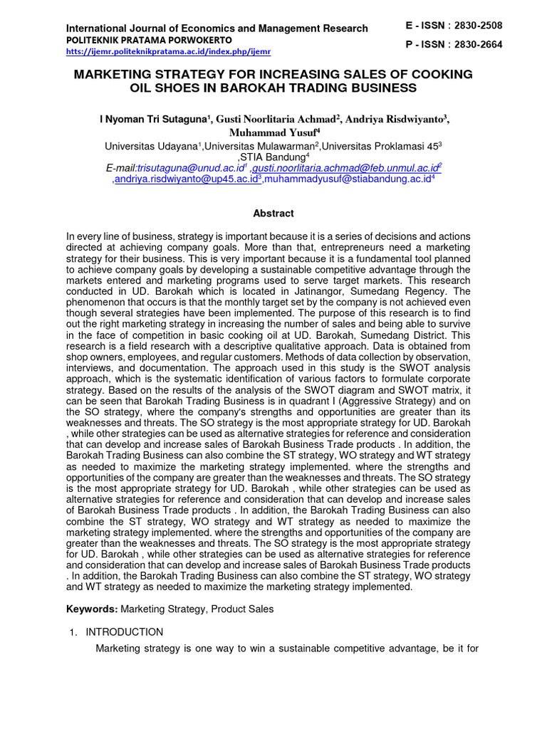 Marketing Strategy For Increasing Sales of Cooking Oil Shoes in Barokah ...