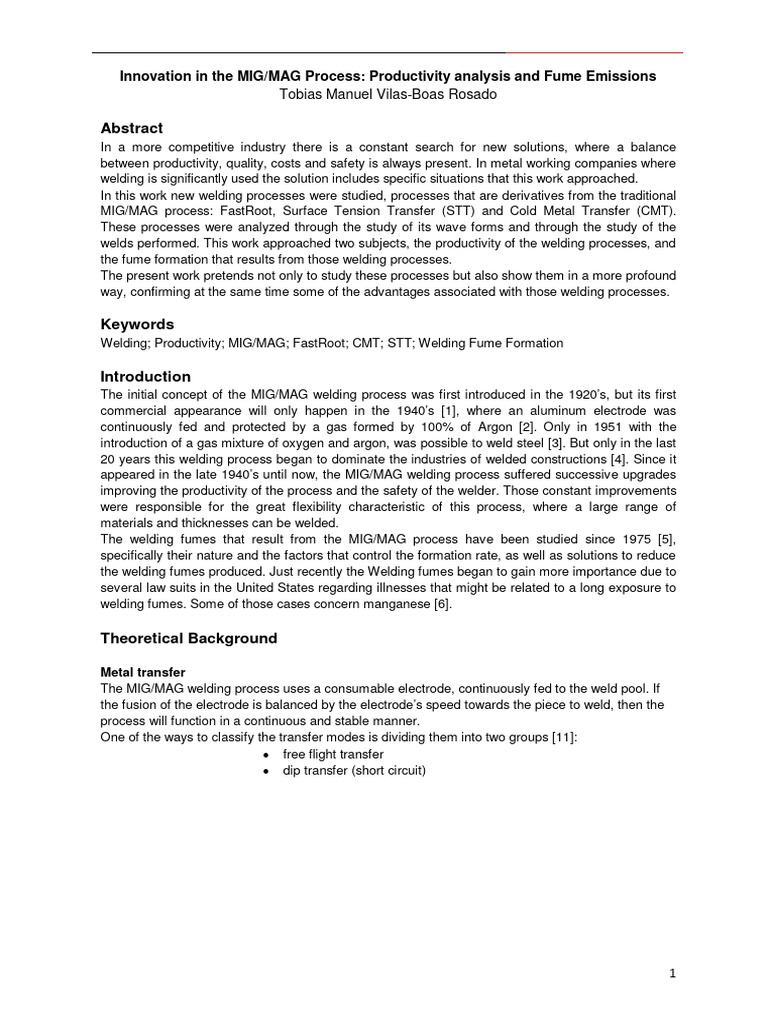 Article - Innovation in The MIG-MAG Process - Productivity Analysis and ...