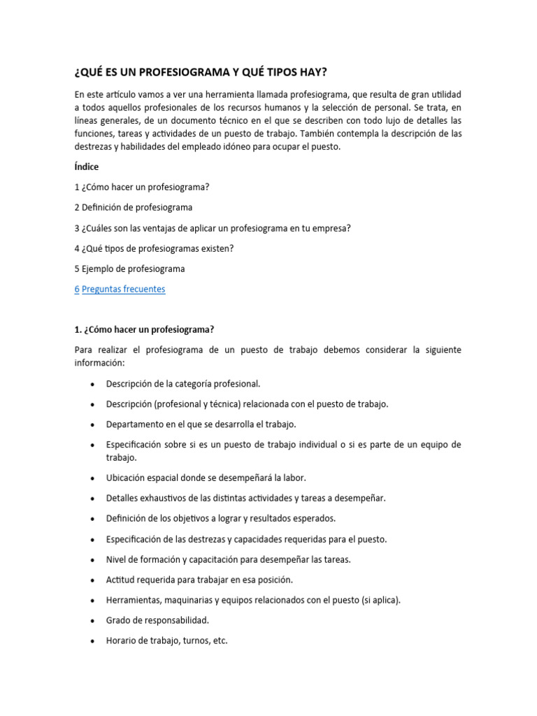 QUÉ ES UN PROFESIOGRAMA Y QUÉ TIPOS HAY | PDF | Gestión de recursos humanos | Panes