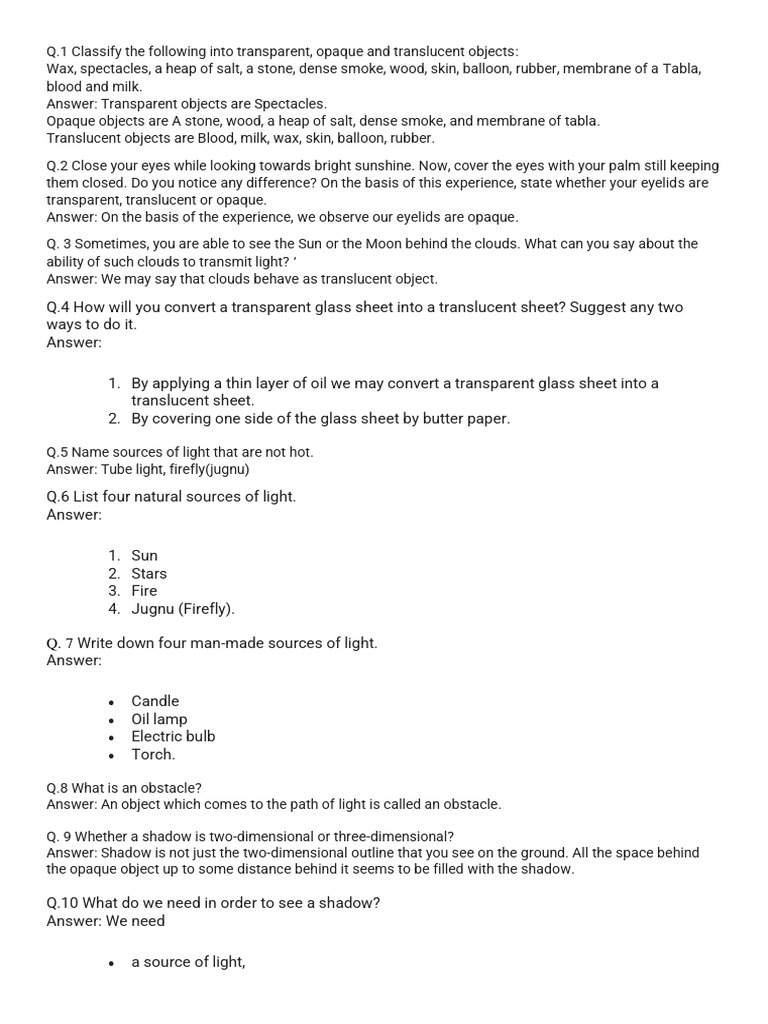 6, ch-11 imp-Q-A | PDF | Shadow | Light