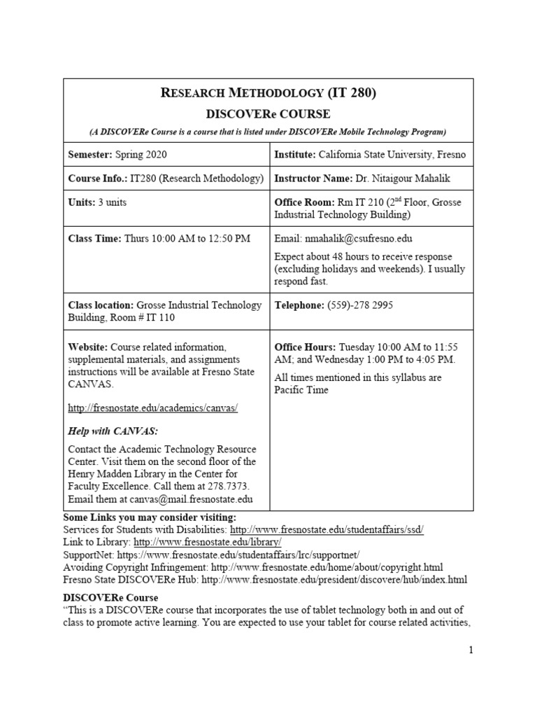 Syllabus For It 280 For Sp 2020 Discovere Pdf Tablet Computer