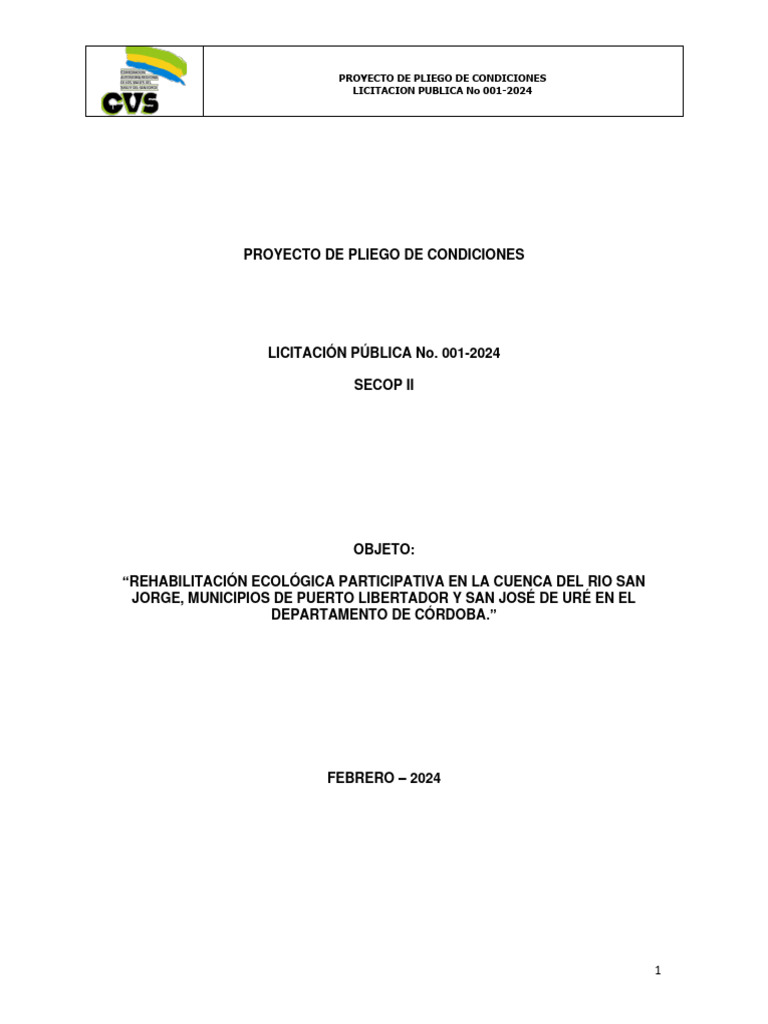 Proyecto de Pliego Lp-001-2024 | PDF | Dólar de los Estados Unidos | Business