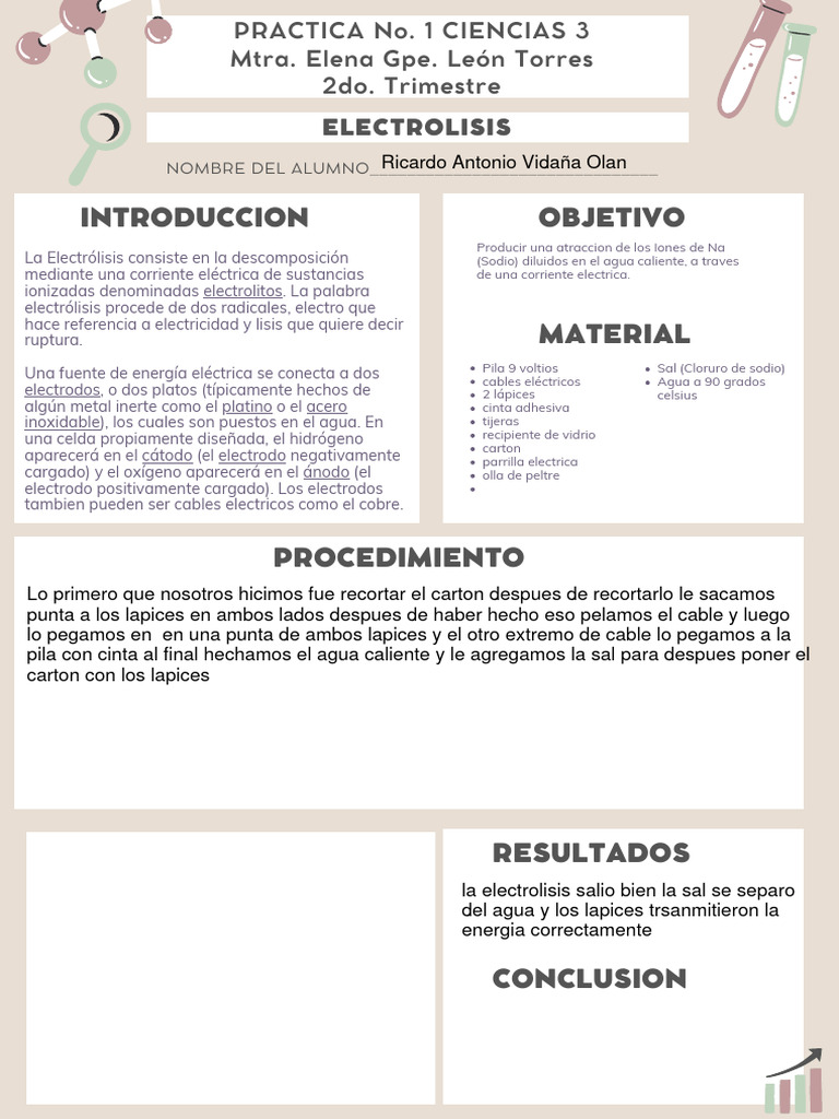 Practica 1 3B Y 3C ELECTROLISIS | PDF | Electrodo | Materiales
