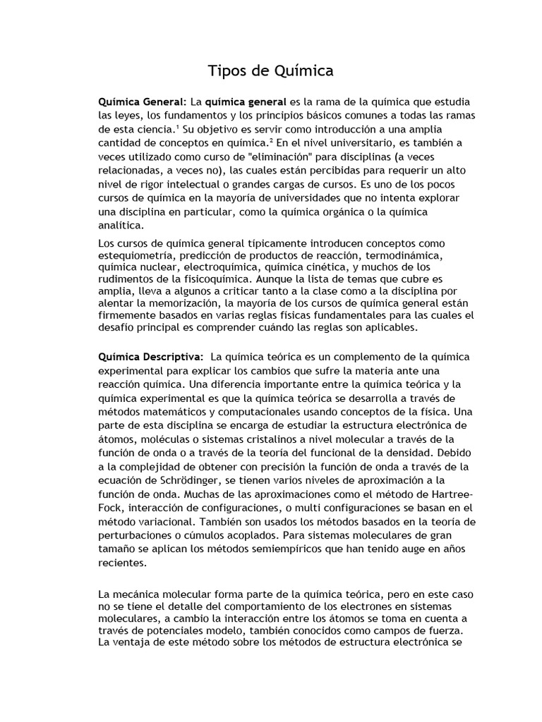Ramas de la Química: General, Teórica y Analítica | PDF | Química ...