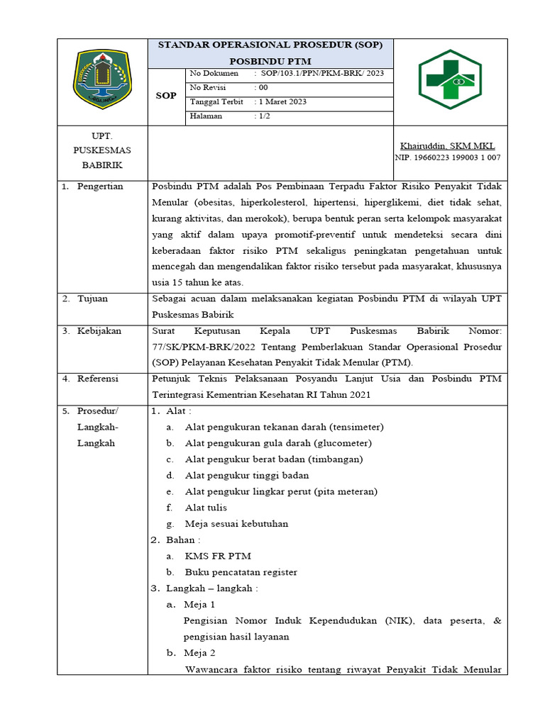 SOP Pembinaan Posbindu 2023 | PDF