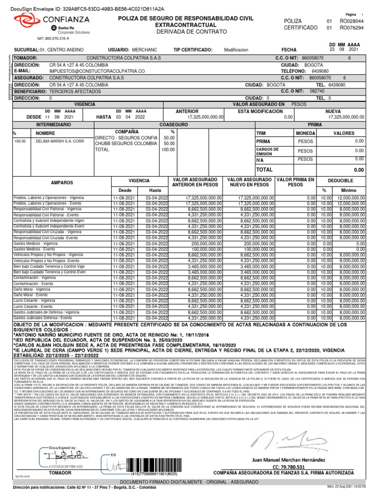 Poliza de Responsabilidad Civil | PDF | Póliza de seguros | Seguro