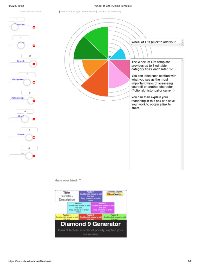 Wheel of Life - Online Template | PDF