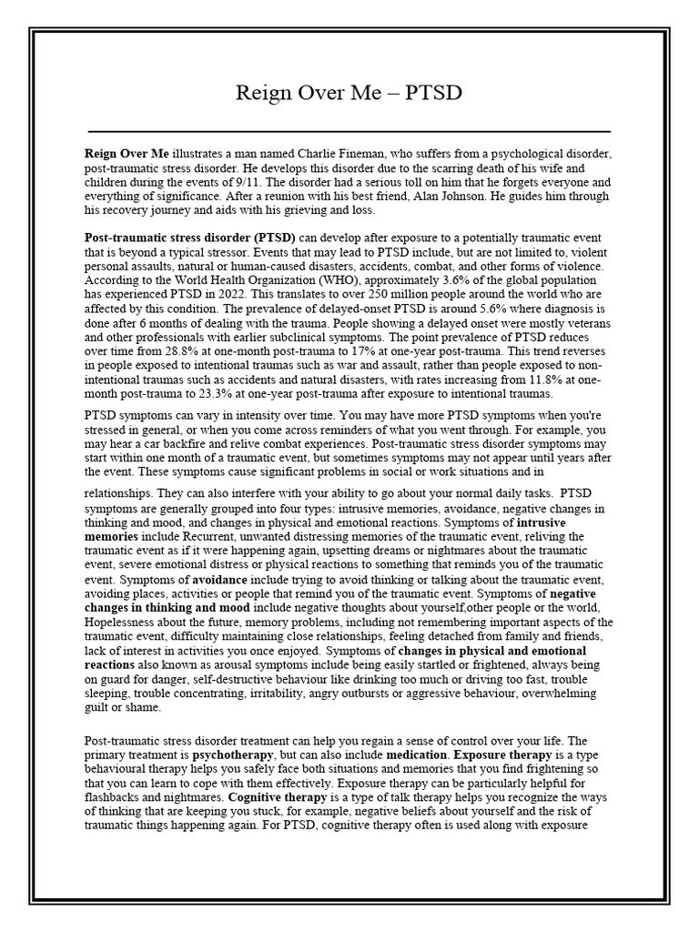 Movie Review - Reign Over Me | PDF | Psychological Trauma | Human ...