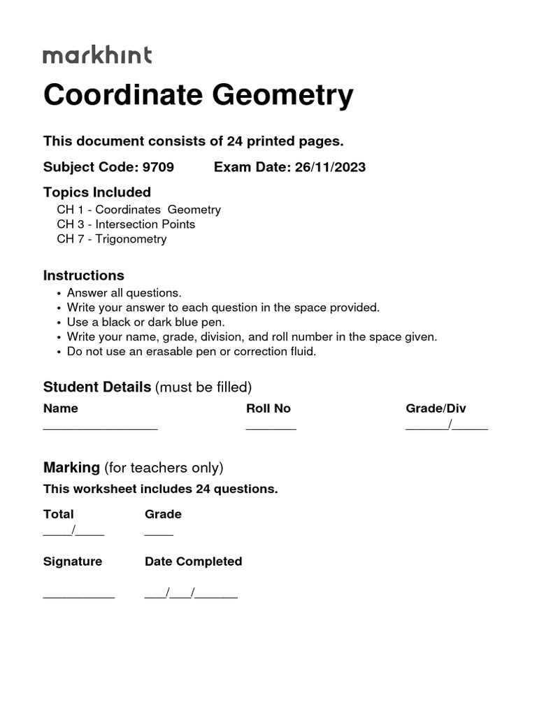 Coordinate Geometry Exam 2023 | PDF