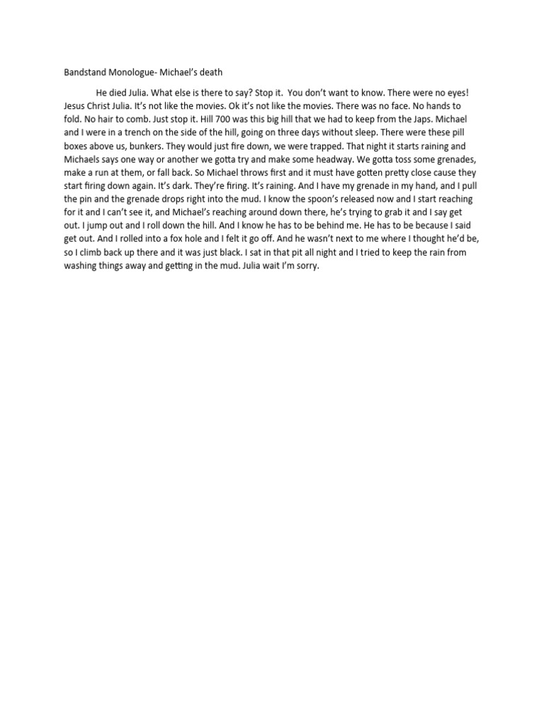 Michael's Death: A Bandstand Monologue | PDF